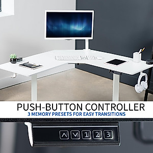 VIVO Electric Height Adjustable L-Shaped 47 x 47 inch Standing Desk, White Corner Table Top, White Frame, Stand Up Workstation, DESK-E1L94W