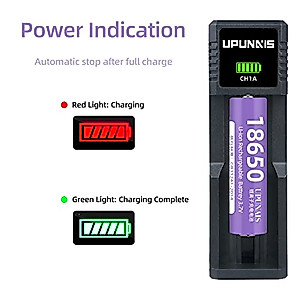 18650 Battery Charger, Suitable for li-ion Battery 18650 20700 10440 14500 18500 16340 17500 26650 Batteries Charger, Type C Single Bay Rechargeable Battery Charger