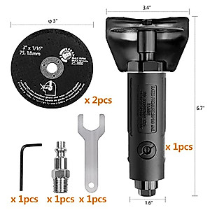 YON.SOU. Air Cut Off Tool with 10 pcs 3-inch Die Grinder Cut-Off Wheels, Pneumatic Metal Sheet Cutting Tool, Heavy Duty Air Cutter, 3" Cutoff Tool