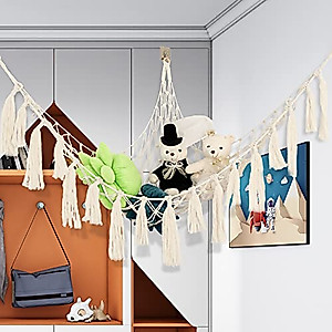 YELIENM Stuffed Animals Net or Hammock with LED Light, 59 inch Toy Hammock Net for Stuffed Animals Corner Hanging Stuffed Animal Storage Stuffed Animal Holder for Nursery Kids Bedroom (White)…