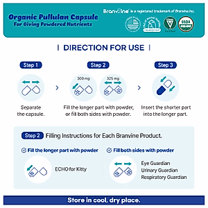 Branvine Organic Pullulan Empty Capsules for Cats - Hides Medicine Taste & Scent | Naturally Fermented, Highly Digestible | Capacity Up to 350mg (120 Counts)