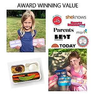 kinsho Kids Snack Container - Mini Bento Lunch-Box, Small Leakproof Container Boxes for Toddlers Girls Snacks Lunches, 3 Compartment - School Daycare Portion Containers, Pink Purple Glitter Set of 2