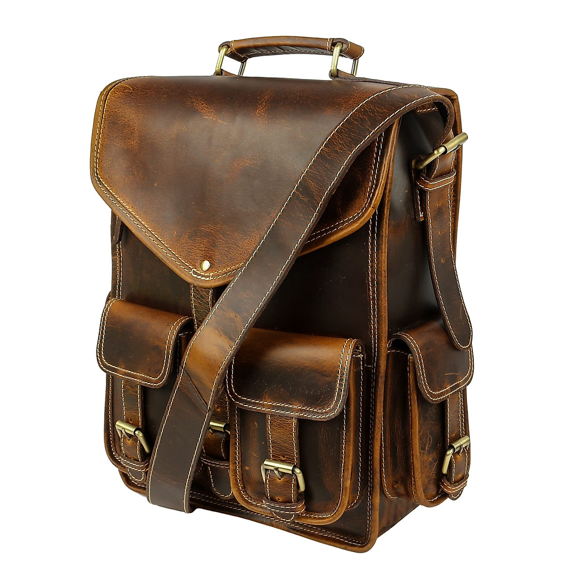 KomalC Leather Backpack Rucksack Travel Laptop Camping School College Bag for Men Women