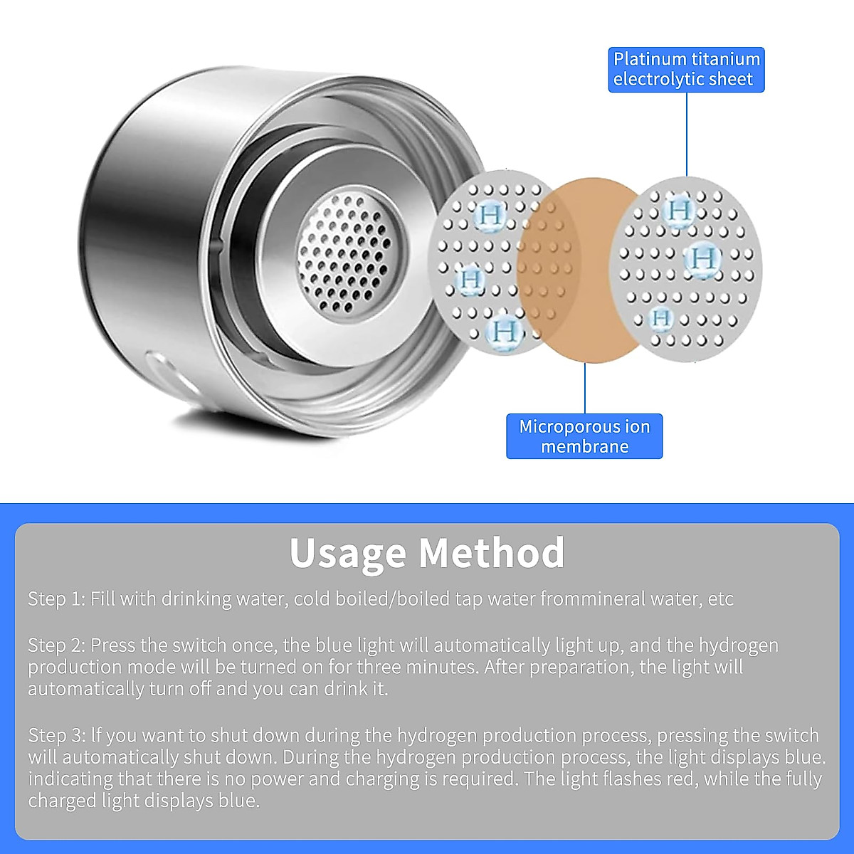 2024 Hydrogen Water Bottle,Hydrogen Water Bottle Generator 3Min Quick Electrolysis,Hydrogen Water Ionizer Glass Health Cup Suitable for Travel, Exercise,Home,Gift for Love(Silver)