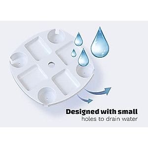 Skywin Umbrella Tray - 19" Beach Umbrella Table Tray with Compartments for Cups and Snacks Great for Beaches, Gardens, Yards, Patios - Universal Pole Fit (Large, White)