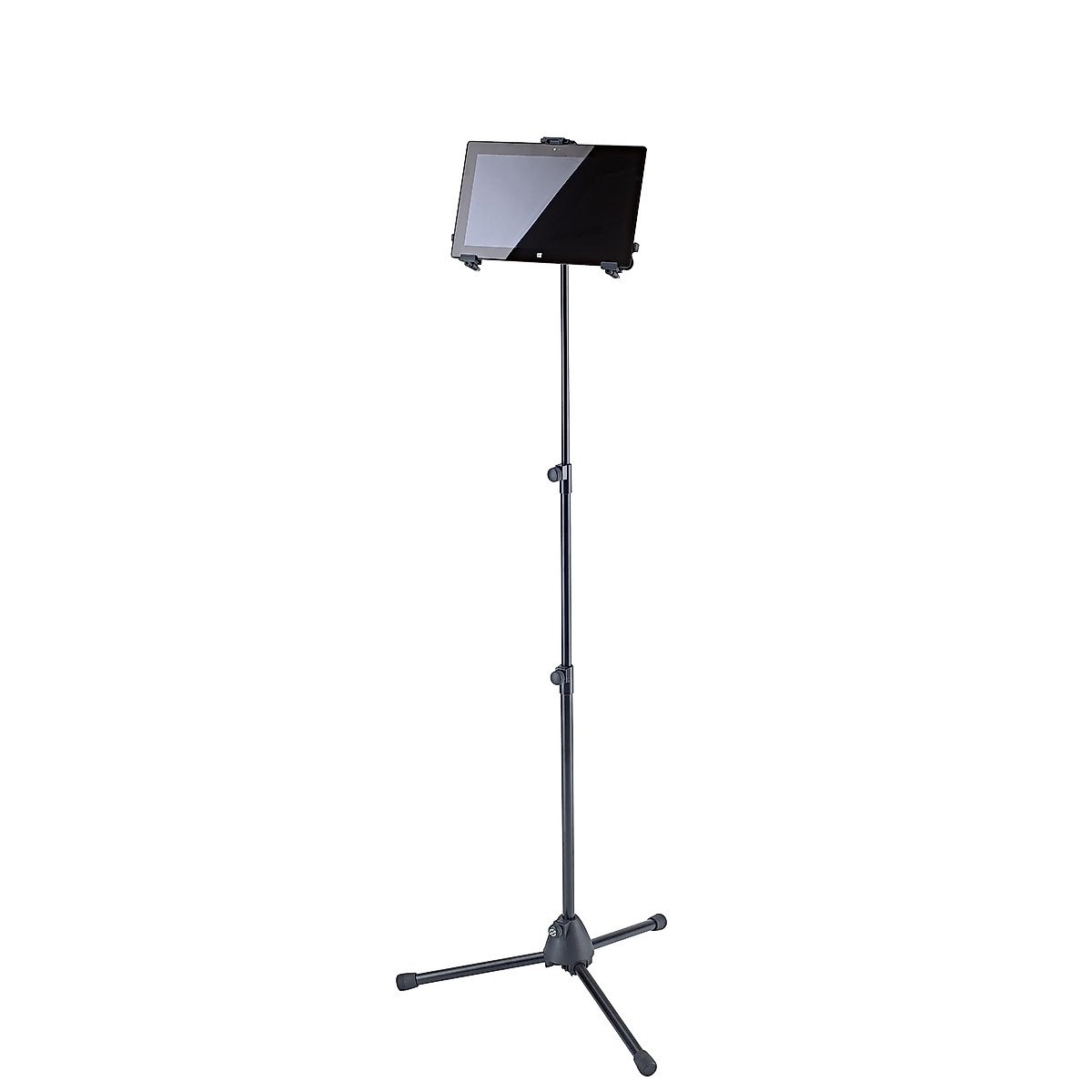 K&M Konig & Meyer 19793 Universal Tablet Mount/iPad Holder & Stand Rotate Tablet 360°, Adjustable Height, Stable Tripod Base, Studio/Remote Home Use, Portable, German Made Black