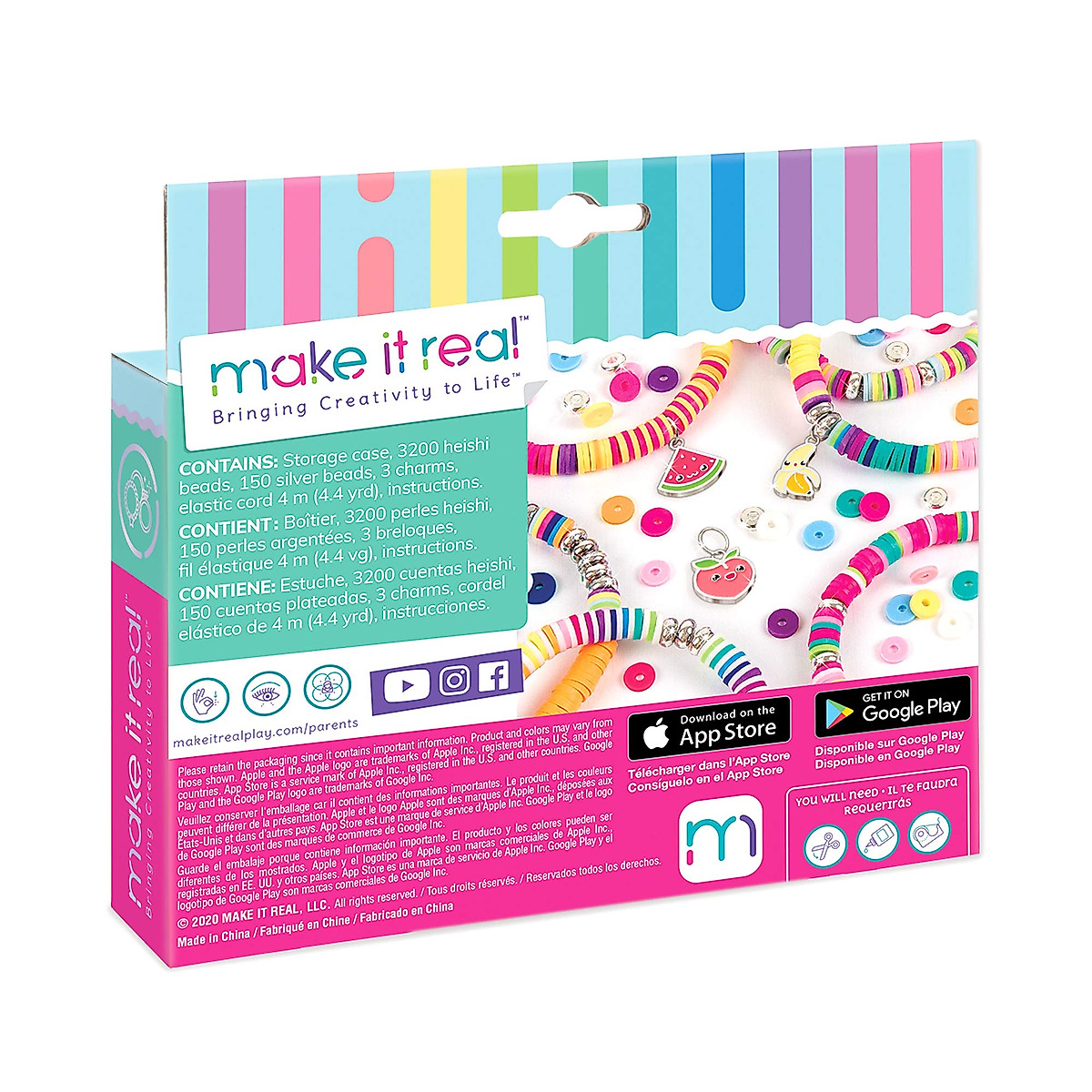 Make It Real - Heishi Beads with Storage Case - Jewelry & Charm Bracelet Making Kit with Storage Case - Friendship Bracelet Set with Beads, Charms & Thread - Arts & Crafts Bead Kit for Girls