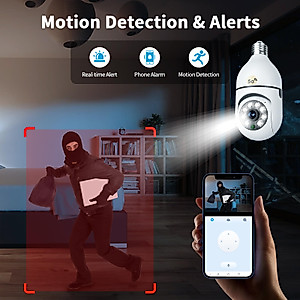 OJR 2K HD Light Bulb Security Camera, 5G/2.4G WiFi PTZ Camera Wireless Outdoor, Motion Detection and Alarm, Full Color Night Vision, Two-Way Audio, Easy Installation