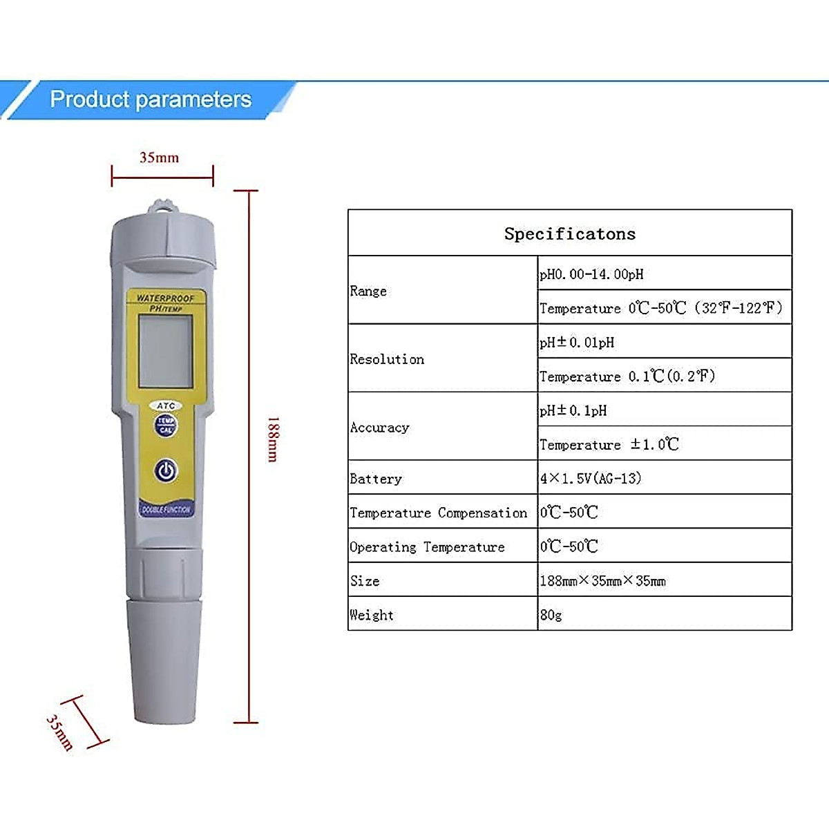 YUESFZ Precise Portable Acidity PH Tester High-Precision Pen-Type PH Meter Pen Waterproof PH Test Pen Water Quality Tester Practical Water Quality Detector