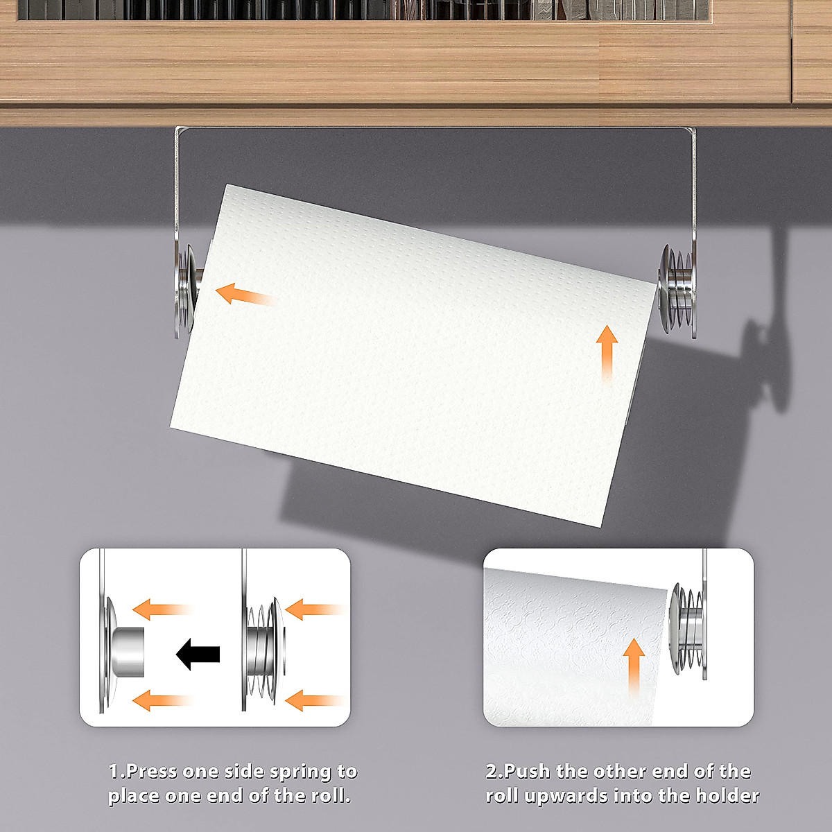 Paroto Paper Towel Holder Under Cabinet, One Hand Tear Adhesive Paper Towel Holder Wall Mount with Ring Spring, Stainless Steel Paper Holder Rack for Kitchen Bathroom