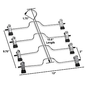 HUJI Sturdy 4 Tier Trouser Skirt Pants Hanger Chrome and Black Vinyl (Set of 4, 4 Tier Trouser Hangers)