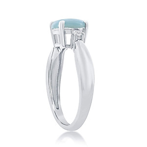 Sterling Silver High Polish Four-Prong Round Larimar with CZ Ring (Size 8)
