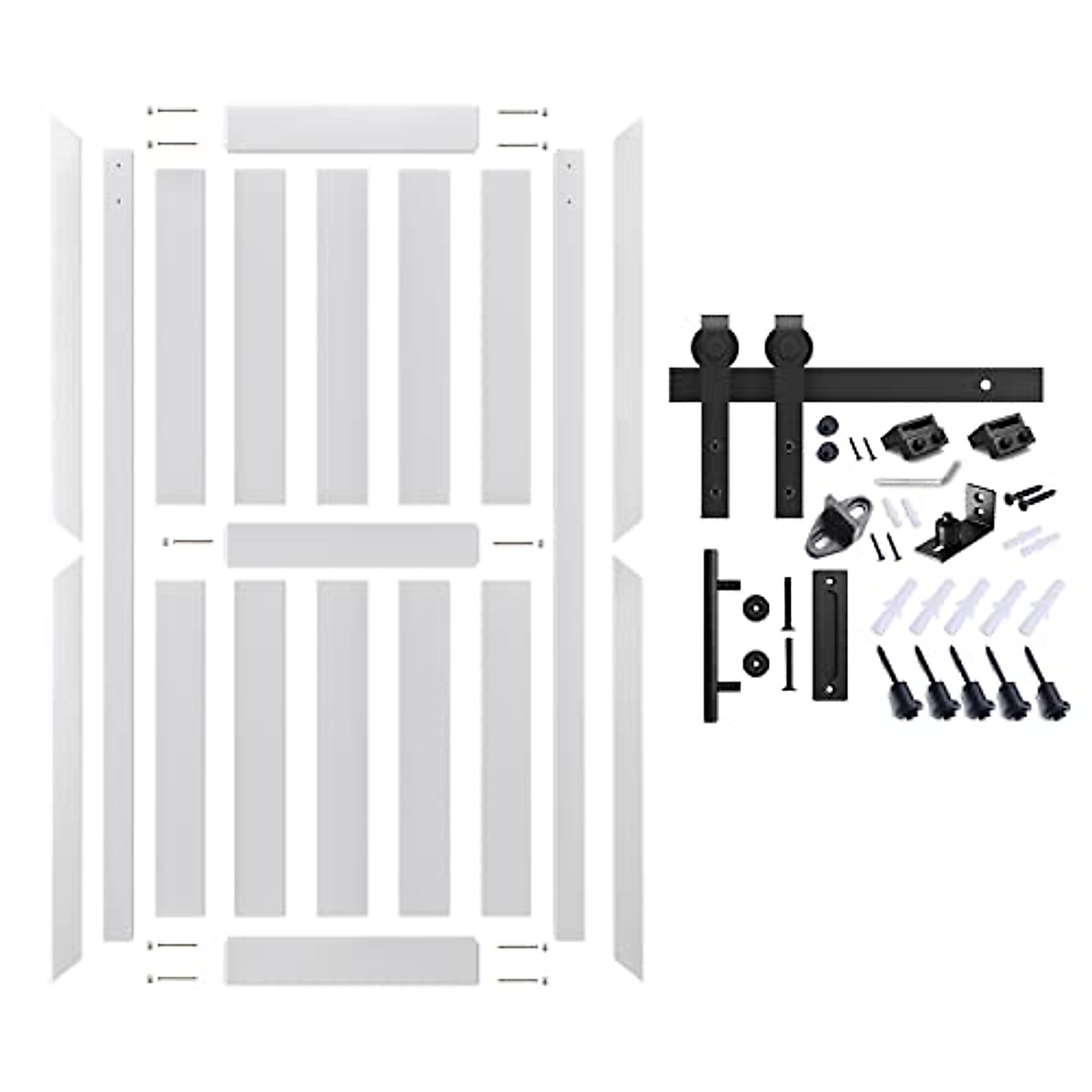 ALAMEDADT 36'' x84'' Sliding Barn Door Kit with 6.6 Ft Barn Door Hardware Kit, MDF, Solid Core, Combined with Handle and Floor Guide-Assembly Required-Include Installation Manual, K Shape, White