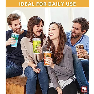 GMISUN Iced Coffee Cups with Lids, Glass Cups with Lids and Straws, Ribbed Glassware, Drinking Glasses Set of 4, Vintage Glassware Cocktail Glasses 14oz for Cocktail, Gift