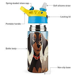 Stainless Steel Water Bottles I Love My Dog Dachshunds Travel Water Cups with Handle And Silicone Straw Drinking Cup with Leak Proof Lid Thermo Travel Mug for Women Men
