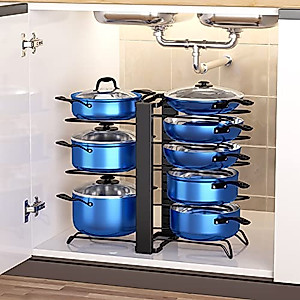 Bathmart Pots and Pans Organizer, 3 DIY Methods 8 Tier Pan Organizer Rack for Cabinet, Heavy Duty Pan Organizer Space Saving Pot Lid Organizer, Non-Slip Pot Rack for Kitchen Organization & Storage
