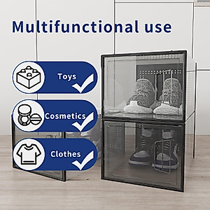 ZZCZZ X-Large Shoe Storage Boxes 12 Pack, Shoe Organizer for Closet, Clear Plastic Substitute Shoe Rack Foldable Durable, Fit for Women/Men High-top shoes, black