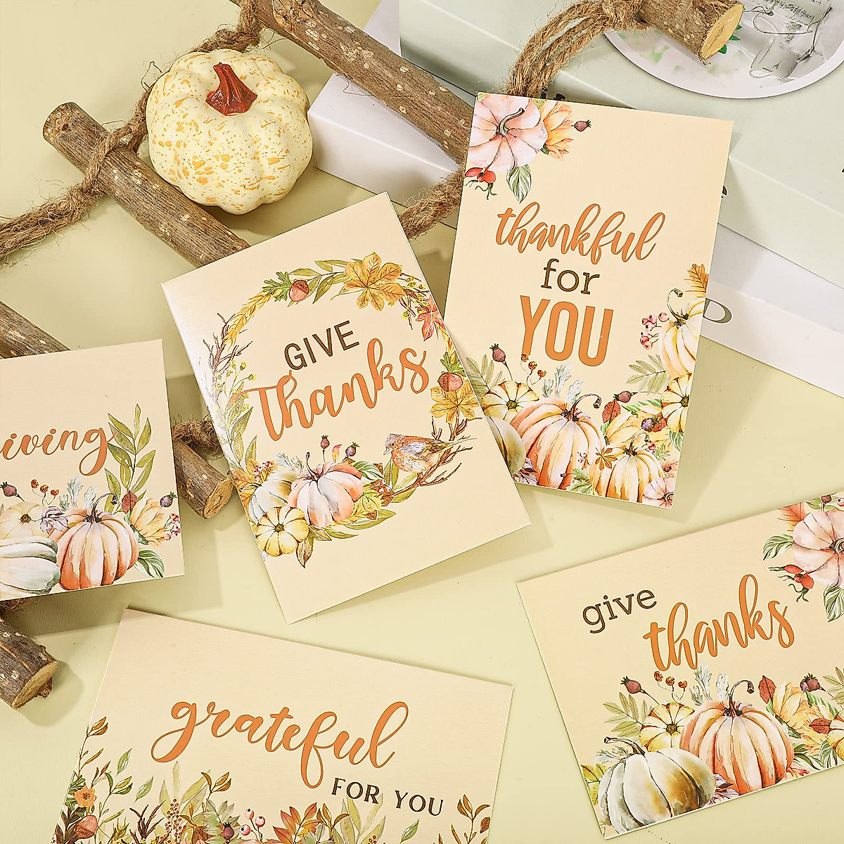 AnyDesign Watercolor Autumn Greeting Cards Bulk 36 Pack Thanksgiving Pumpkin Greeting Cards with Matching Seal Sticker Envelopes Thankful Note Cards for Wedding Baby Shower Birthday Stationery