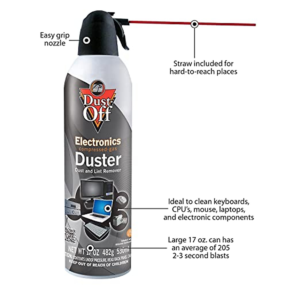 Dust-Off Dpsjmb2 Disposable Compressed Gas Duster, 17 Oz Cans, 2/Pack
