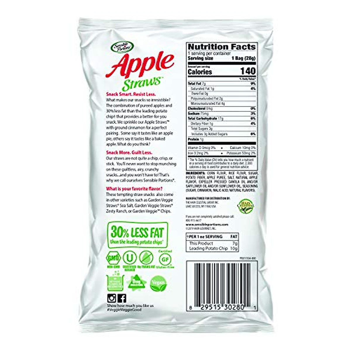 Sensible Portions Apple Straws, Cinnamon, Snack Size, 1 Oz (Pack of 24)