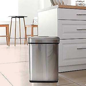 Hanover 50-Liter / 13.2-Gallon Stainless Steel 50 Liter / 13.2 Gallon Hands Free Trash Can Garbage Bin, Fingerprint Resistant, Soft Close, Sensor Lid