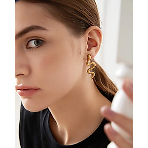 Vivid Snake Earrings Women 18K Gold Plated Stainless Steel Dangle Earring (Gold)