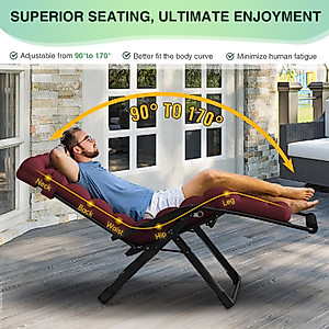 Suteck Oversized Zero Gravity Chair,33In XXL Lounge Chair w/Removable Cushion&Headrest, Reclining Camping Chair w/Upgraded Lock and Footrest, Reclining Patio Chairs Recliner for Indoor Outdoor,500LBS