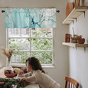 Valances for Windows, Marble Texture Abstract Teal Blue and White Gold Glitter Splatter Kitchen Curtains, Bathroom Curtains Window 54"x18" Rods Pocket Short Curtains, Kitchen Small Window Curtains