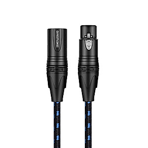DREMAKE 100FT XLR Mic Cable 3-Pin XLR Male to Female Microphone Audio Cable, Black Blue Tweed Braided Balanced DMX AMP Instrument Patch Cords for Mixing Boards, Speaker Systems, Pro Audio, Preamps