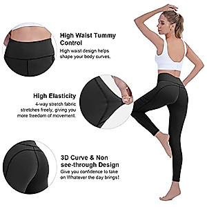 vnnink Leggings for Women,high Waisted Yoga Pants with pocktes,Black Tummy Control Workout Compression Leggings,Running,Gym,Womens Soft Hiking,Athletic,Fittin Spandex Leggings-05S