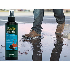 Cadillac Shield Water and Stain - Leather and Fabric Protector Spray - Great for Shoes - 8 oz - Non Aerosol - Waterproof and Protect Suede, Leather, Nubuck, Fabric, Nylon, Polyester & More