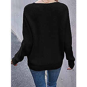 Eurivicy Women's Long Sleeve V Neck Pullover Tops Oversized Chunky Knitted Loose Jumper Sweaters Black