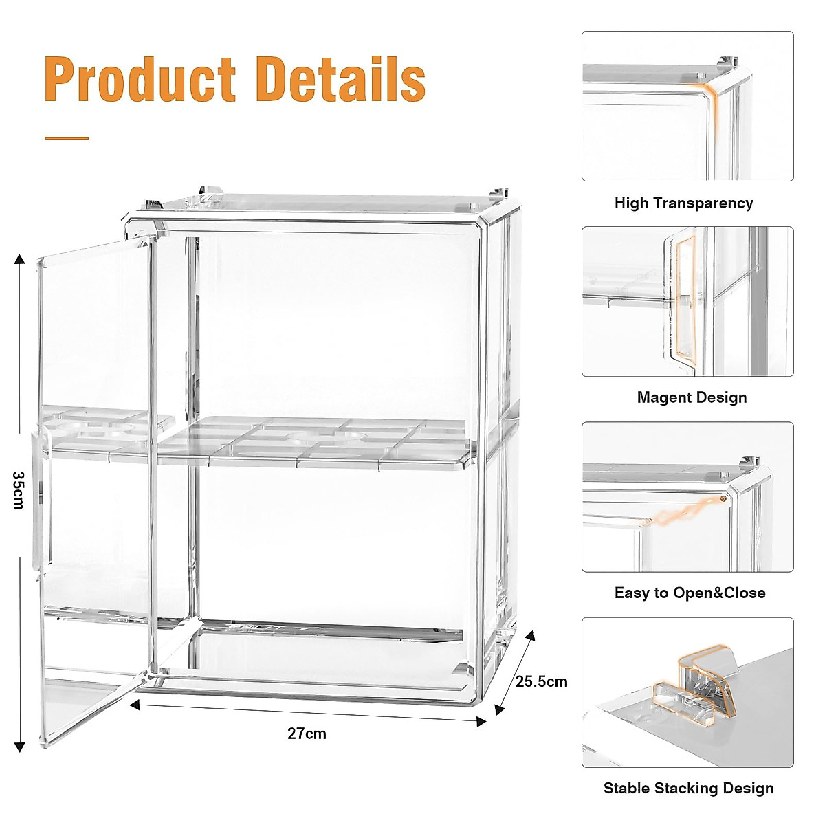 UTHIN 9Pack X-Large 2 Tiers Acrylic Display Case with Division Board, Clear Storage Box for Loungefly Backpack, Anti-Dust Stackable Bag Container Box with Magnetic Door
