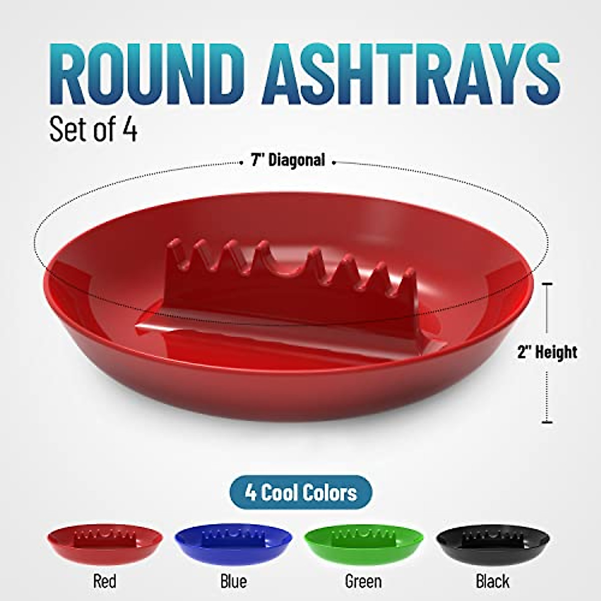 Ashtray for Cigarettes Outdoor Ash Tray Sets Patio Ashtrays: Large Home Plastic Indoor Ash Trays: 7 INCH Round, 4 PACK, Nice 4 Colors Strong Melamine