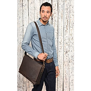 LEABAGS Leather Messenger Bag for Men Women - Briefcase genuine buffalo leather Oxford - Laptop Bag Crossbody Work College Muscat