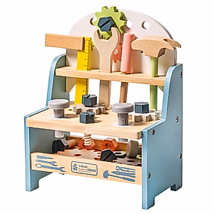 ROBUD Mini Wooden Play Tool Workbench Set for Kids Toddlers - Construction Toys Gift for 36 Months 3 4 5 Years Old Boys Girls