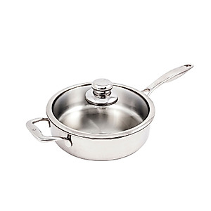 Swiss Diamond Premium Clad 5-Ply Stainless Steel 3.1 Quart Sauté Pan with Lid Included and Satin Exterior Finish, 9.5 Inch Induction Compatible Skillet - Oven and Dishwasher Safe