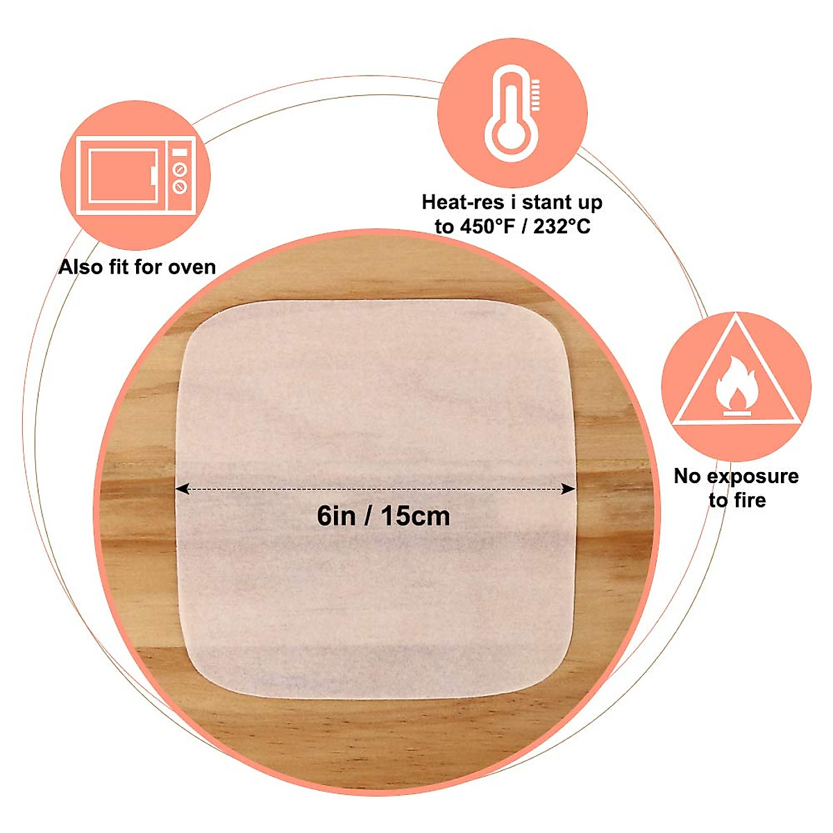 Square Parchment Paper 6x6Inch, Set of 300, Patty Paper,Non Stick Baking Parchment Sheet for Separate Burgers, Cookies When Storing, Freezing and Caramel Candy Wrappers