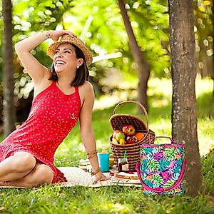 Steel Mill & Co 4 Bottle Wine/Champagne Cooler Tote, Insulated Cooler Bag, Soft Cooler with Secure Zip Close, Collapsible Cooler for Beach or Grocery, Tropical Leaf