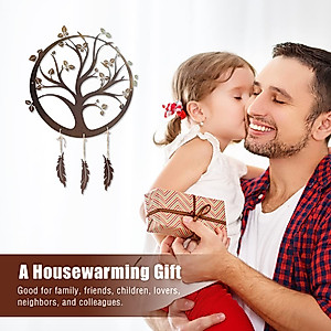 Topretty Tree of Life Metal Art Sculpture, Wall Hanging Tree Silhouette Decor with 3 Leaves, Tree Life Metal Hang Wall Artwork Plaque for Balcony Porch Living Room Garden Bedroom Office, 11'' x 11''