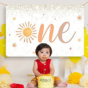 First Trip Around The Sun Backdrop Decoration - 1st Boho Birthday Party Background Banner Sun Party Decoration Photo Booth Props Cake Table Supplies-7x5ft