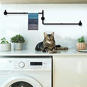 STARKOO Industrial Pipe Clothes Rack, 71inch Wall Mounted Garment Clothing Bar, Closet Storage,Hanging Bar,Heavy Duty Black Steel Iron for Laundry Room