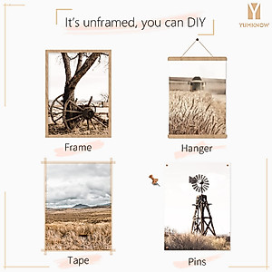 Boho Western Decor - Gift for Cowboy Men Cowgirl - Set of 6 - Highland Cow Pictures Wall Art - Southern Farm House Animal - Old West Ranch Room Decor - Country Print - Rustic Farmhouse Bathroom Poster