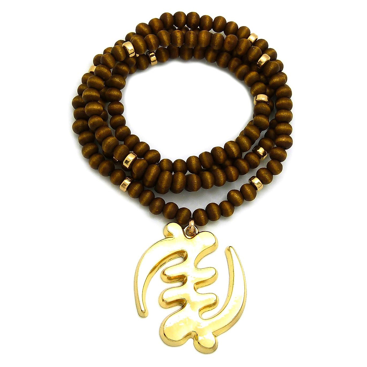 GWOOD Gye Nyame African Pendant with Brown Wood Bead Necklace