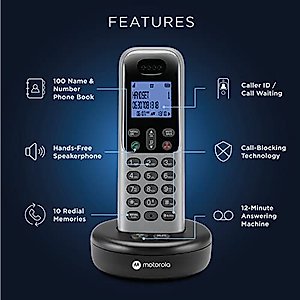 Motorola Voice Cordless Phone System w/ 3 Digital Handsets + Answering Machine, Remote Access, Call Block - Dark Grey (T613)