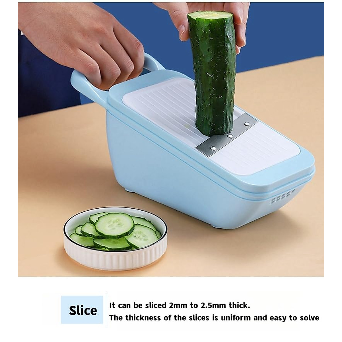 ZCYJHOT Multifunctional Vegetable Chopper, Mandoline Slicer for Kitchen, Vegetable Slicer and Cutter, Kitchen Gadgets Sets with Container (Blue)