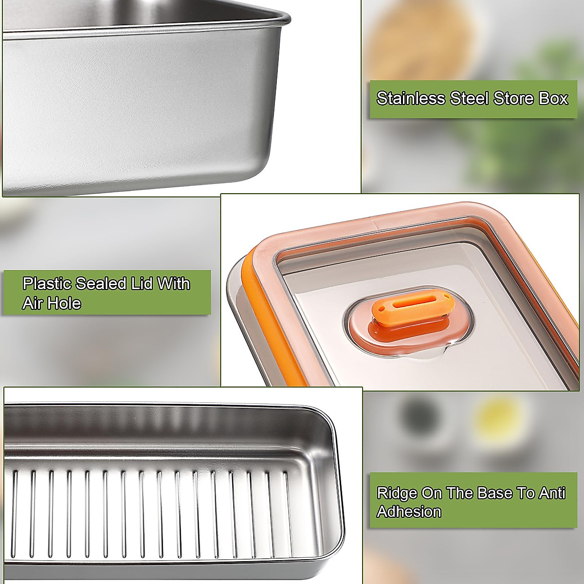 JUXYES Bacon Storage Container for Refrigerator, Stainless Steel Bacon Storage Box for Fridge with Transparent Lid, Airtight Bacon Storage Keeper, Deli Meat Saver Cuts Food Storage Organizer