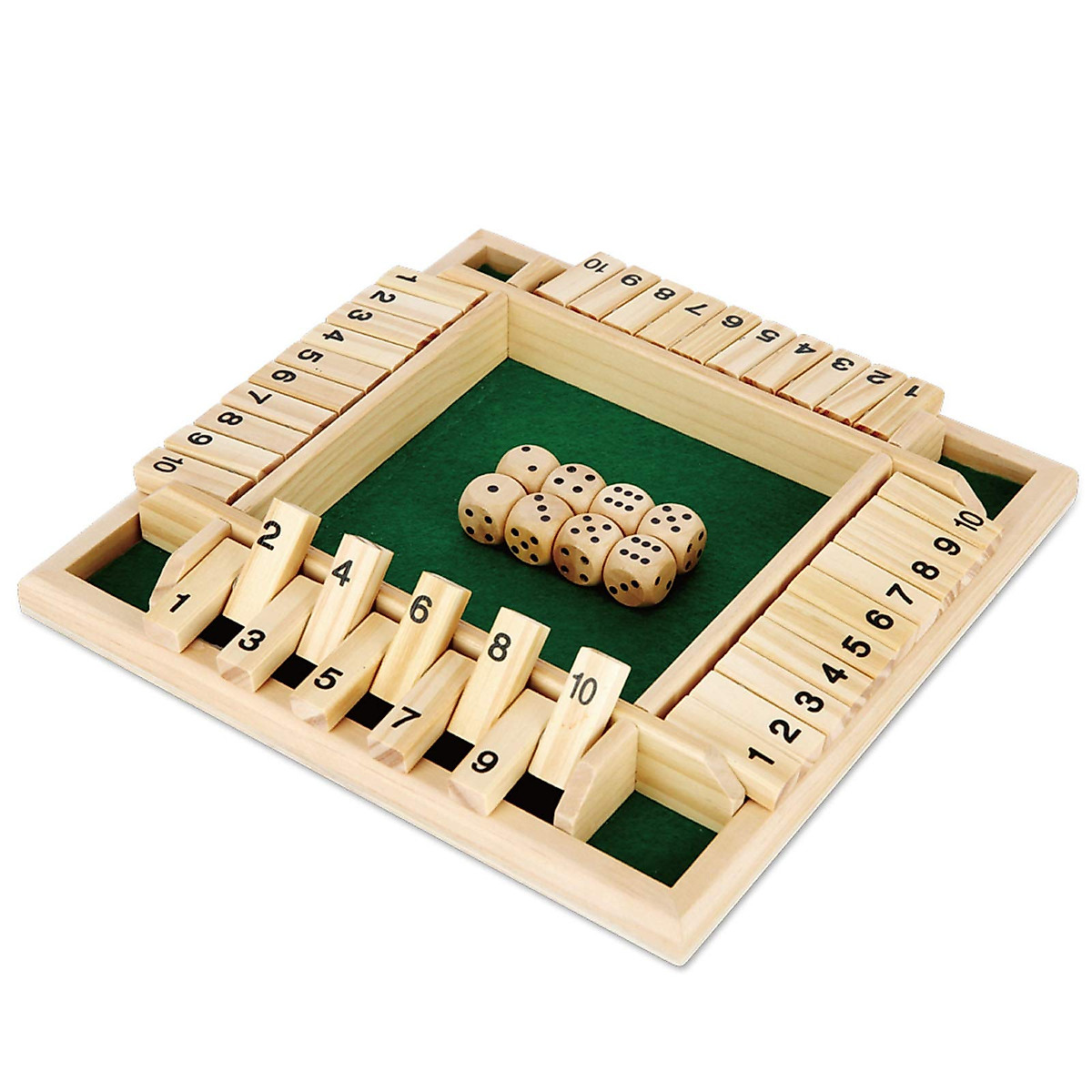 Aomola Shut The Box Dice Game Wooden Board Game for Kids Adults 8 Dice 4 Side 8.66 Inch Travel Game for 2 to 4 Players