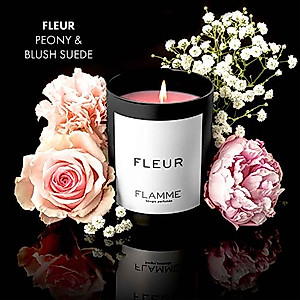 FLAMME Candle Co. Fleur | Peony & Blush Suede Scent | 10 oz | 60 Hour Burn Time | Luxury Candle with Colored Wax | All Natural Soy