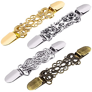 Ruisita 4 Pieces Retro Cardigan Clip Antique Flowers Pattern Sweater Shawl Clips Vintage Shirt Dress Brooch Clips for Women Girls - Assorted Styles